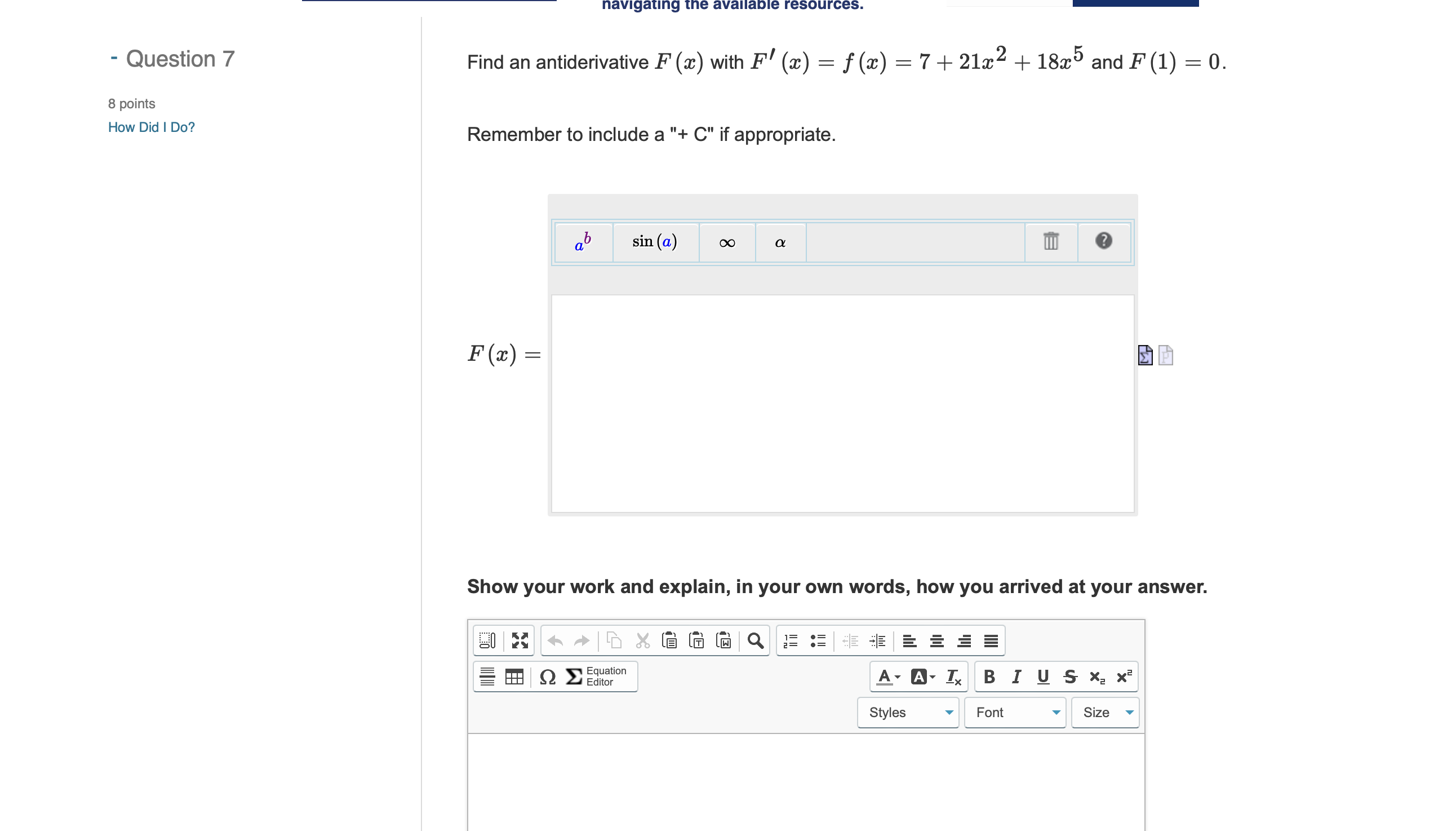 Solved - Question 7 8 points How Did I Do? Find an | Chegg.com