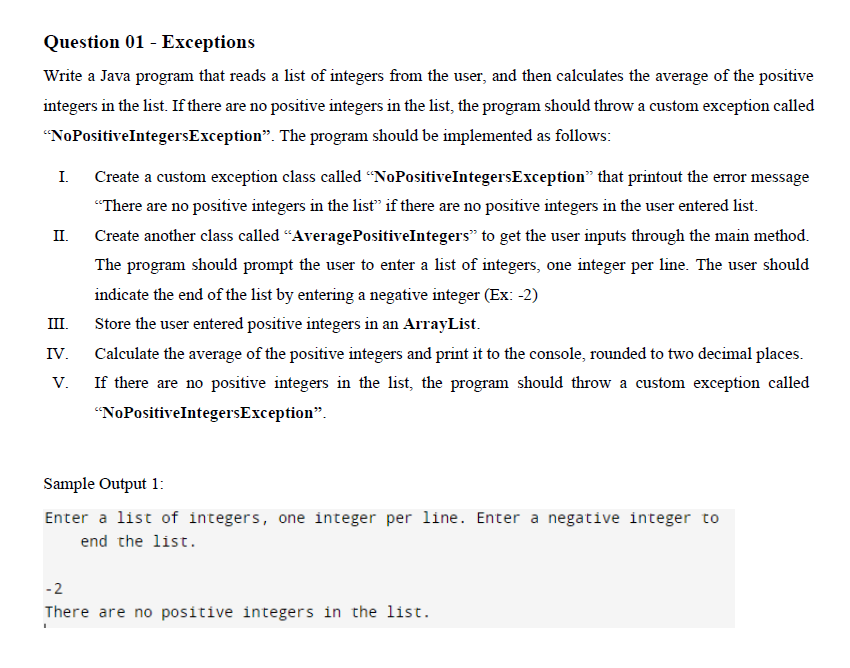 Solved Question 01 Exceptions Write A Java Program That 0946