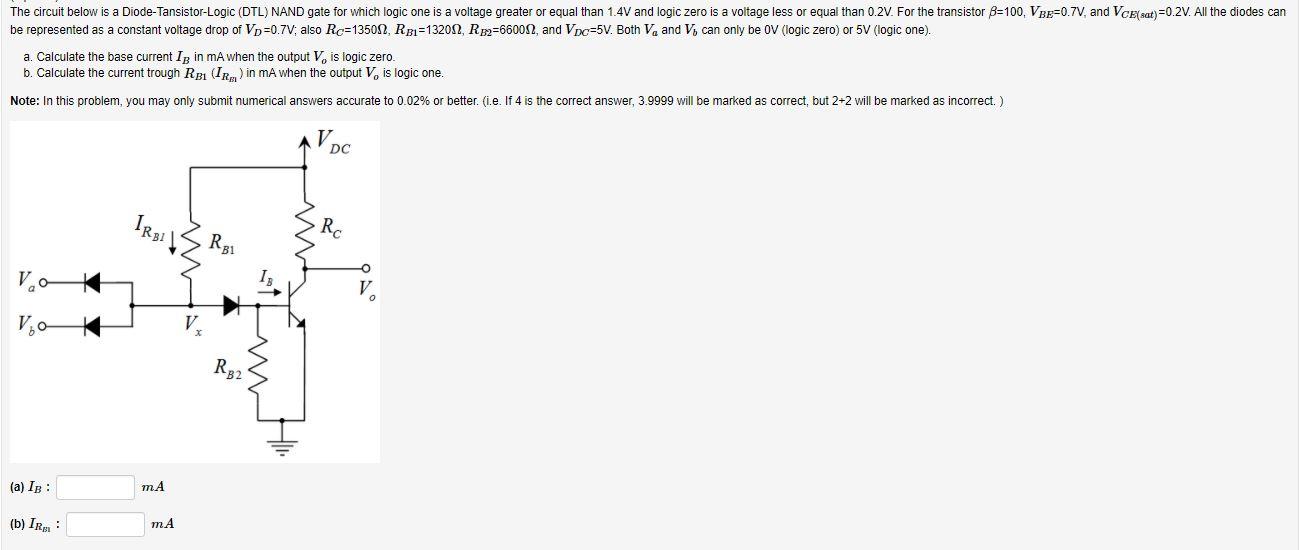 Solved The circuit below is a Diode-Tansistor-Logic (DTL) | Chegg.com