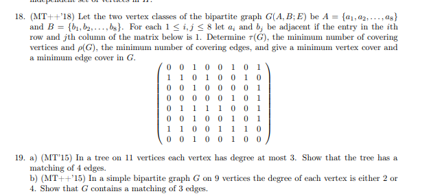 Solved 8. (MT++'18) Let the two vertex classes of the | Chegg.com