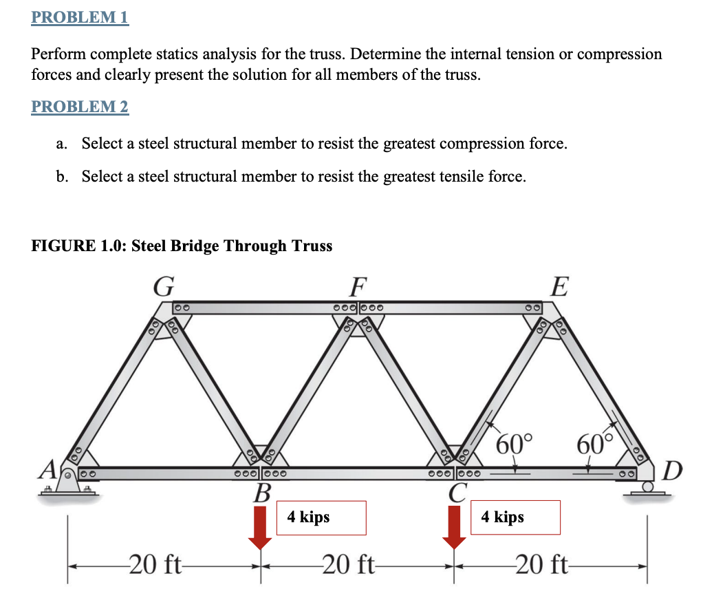 Solved Perform complete statics analysis for the truss. | Chegg.com