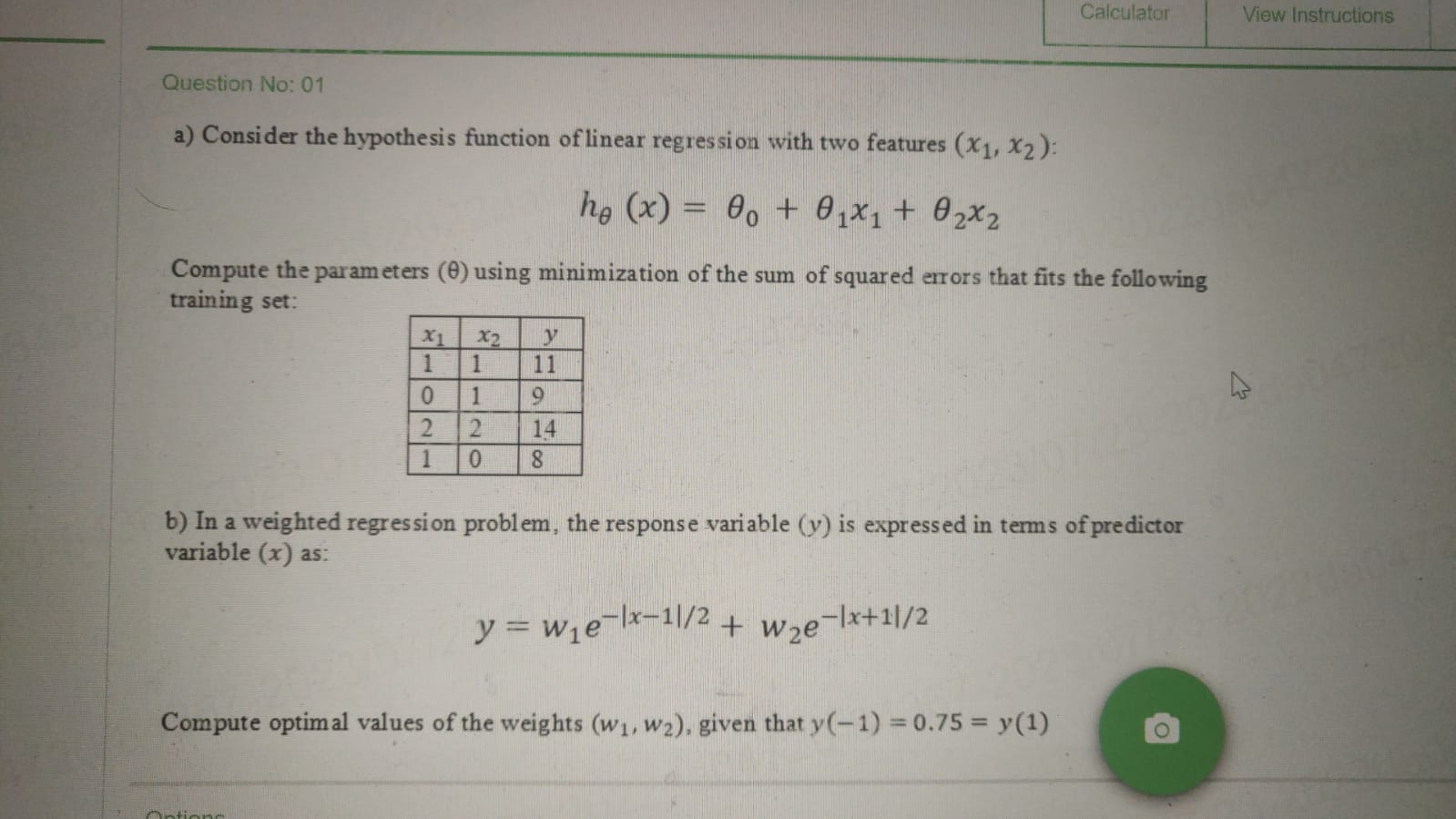 Solved a) Consider the hypothesis function of linear | Chegg.com