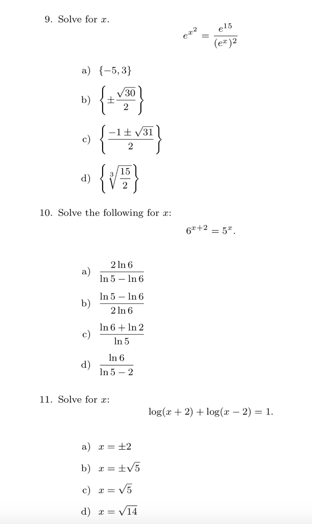 Solved 9. Solve for x. 15 (era a) -5,3) 30 2 c) 15 3 10. | Chegg.com