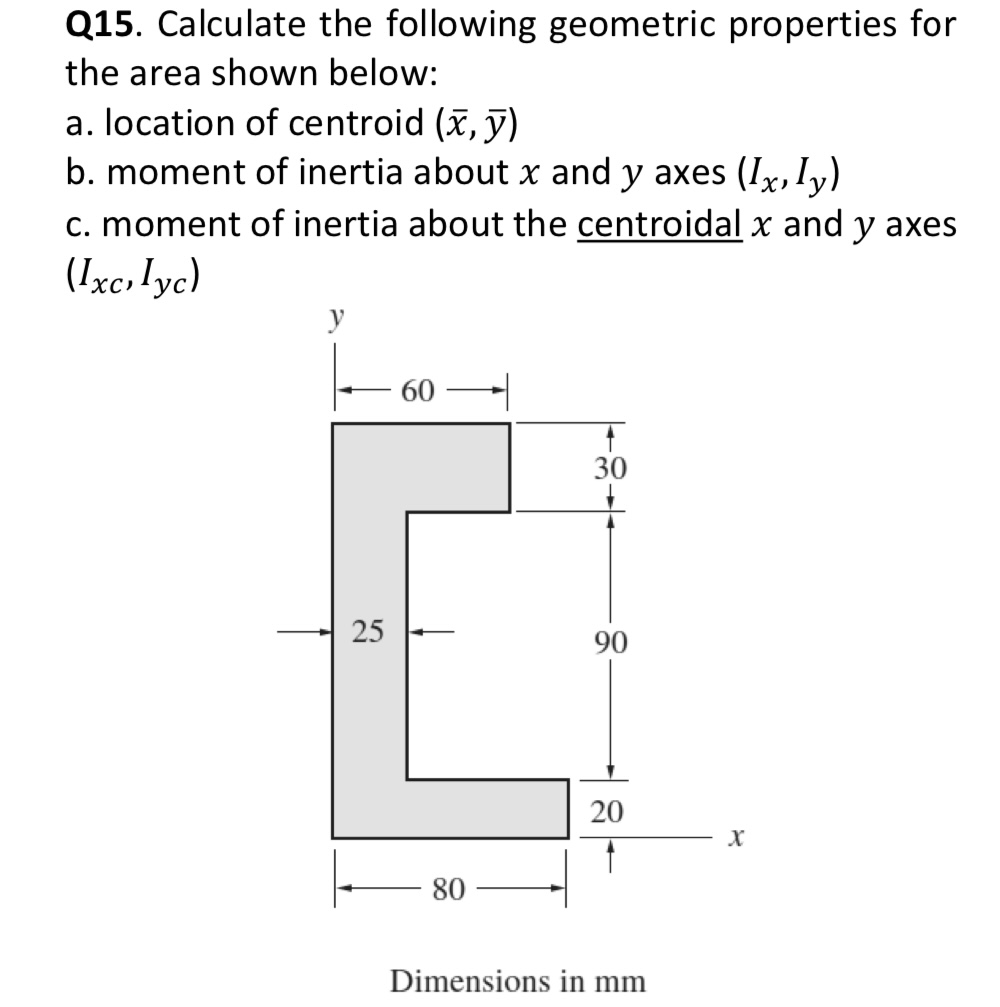 Solved Q15. ﻿Calculate the following geometric properties | Chegg.com