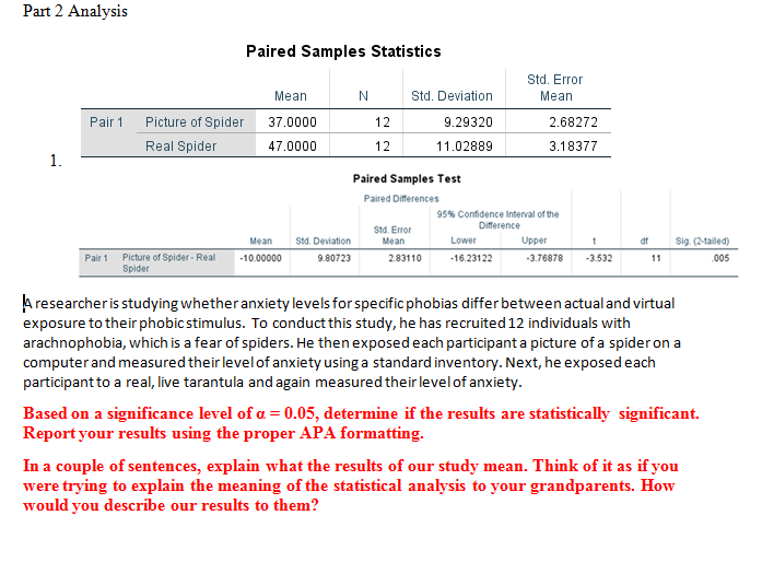 Solved Part 2 Analysis Paired Samples Statistics Std. Error | Chegg.com
