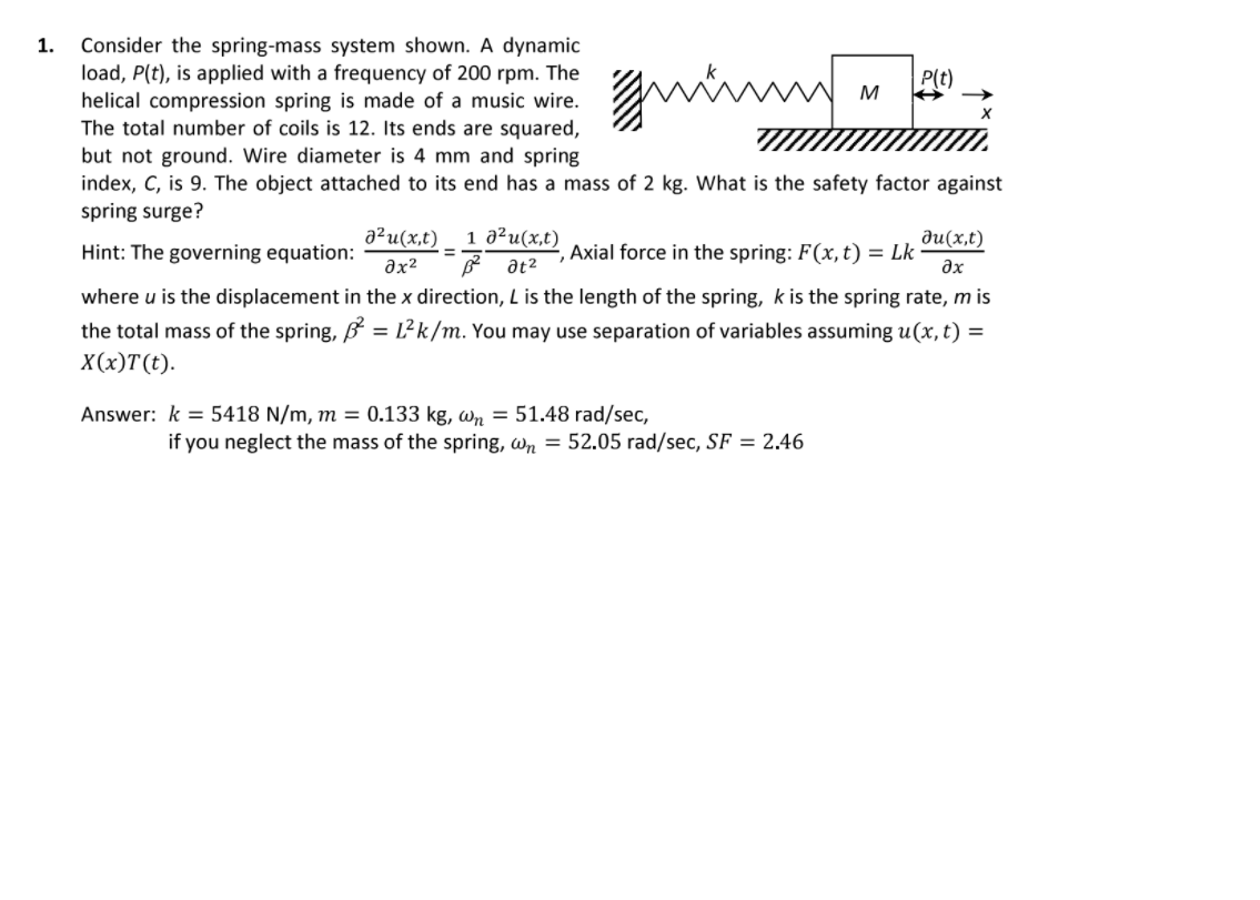 Solved 1. quim Consider the spring-mass system shown. A | Chegg.com