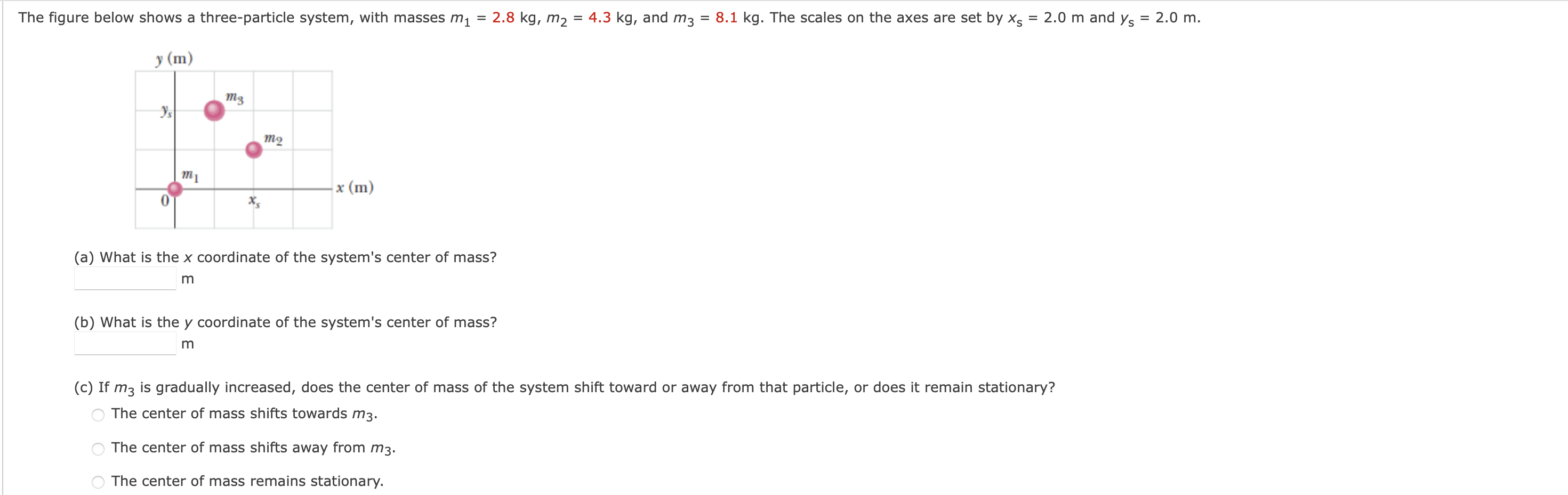 Solved The figure below shows a three-particle system, with | Chegg.com