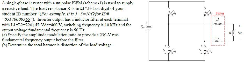 Solved Filter A single-phase inverter with a unipolar PWM | Chegg.com