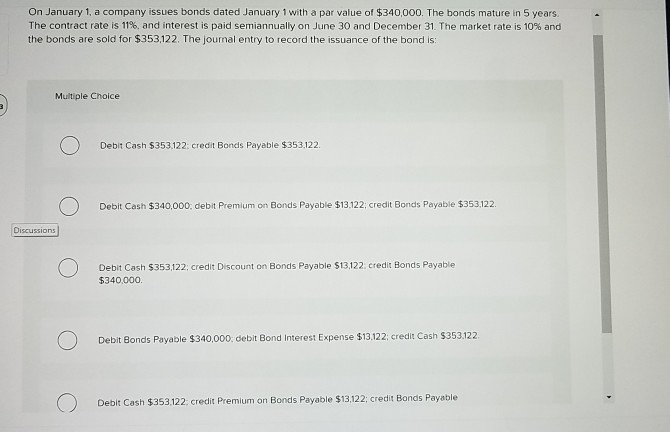 Solved On January 1, a company issues bonds dated January 1 | Chegg.com
