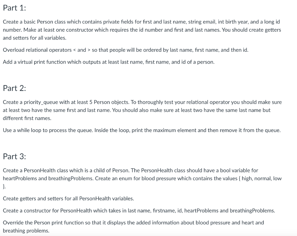 Solved Part 1: Create a basic Person class which contains | Chegg.com
