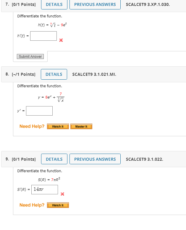 Solved 7. [0/1 Points] DETAILS PREVIOUS ANSWERS SCALCET9 | Chegg.com