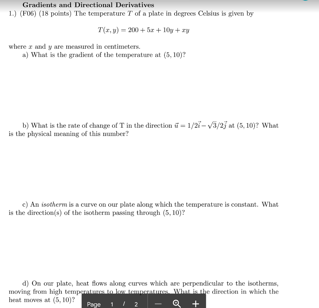 Solved Gradients and Directional Derivatives 1.) (F06) (18 | Chegg.com