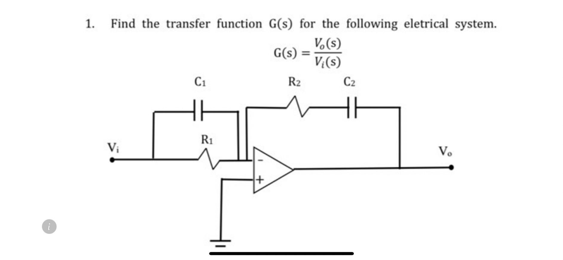 Solved 1. Find the transfer function G(s) for the following | Chegg.com