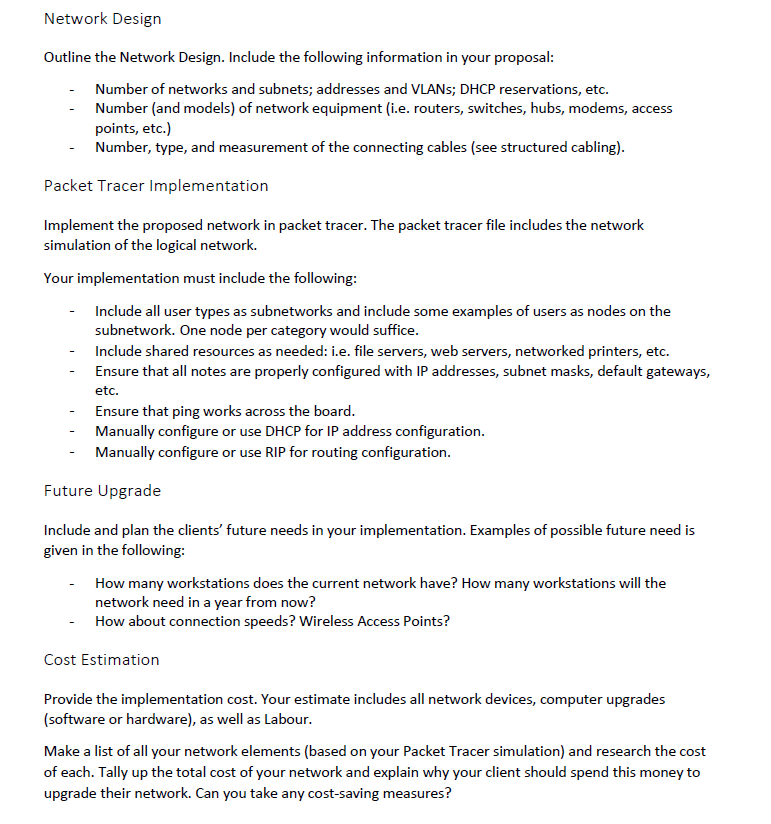 Network Design Project The purpose of this assignment | Chegg.com