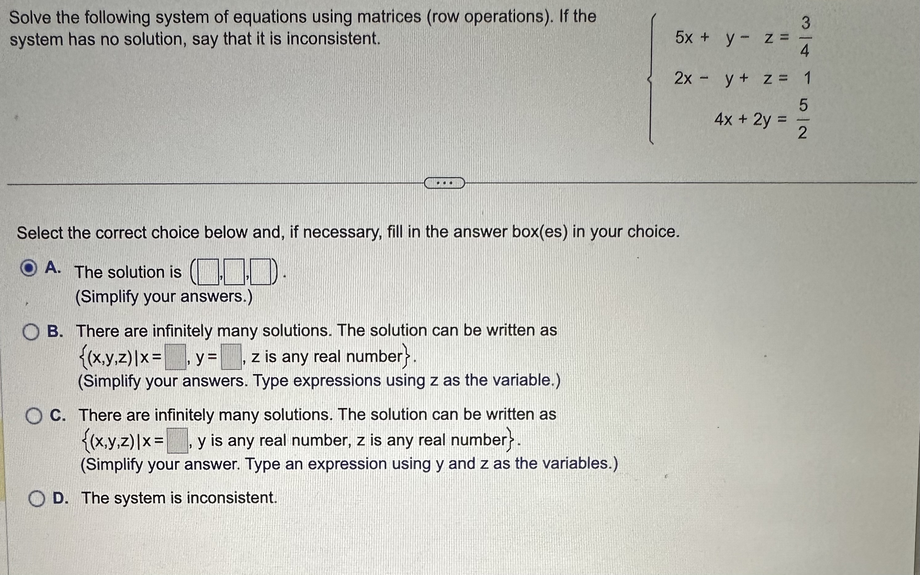 Solved Solve the following system of equations using | Chegg.com