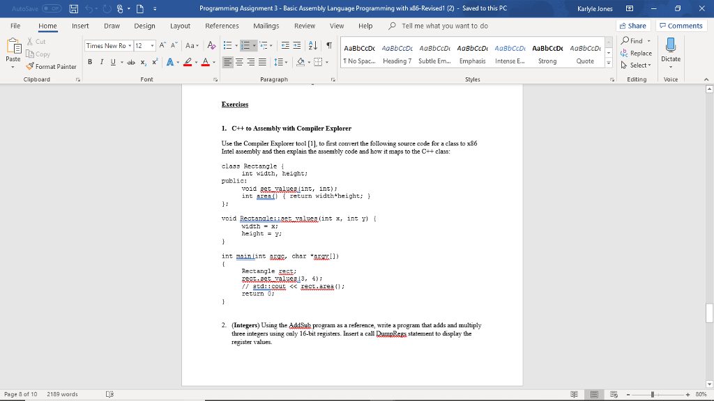 Programming Assignment 3 - Basic Assembly Language | Chegg.com