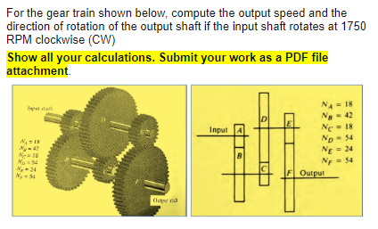 Solved For the gear train shown below, compute the output | Chegg.com