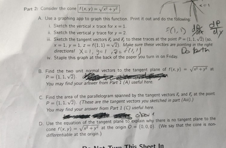 Solved Part 2: Consider the cone f(x,y) = x2 + y2 A. Use a | Chegg.com