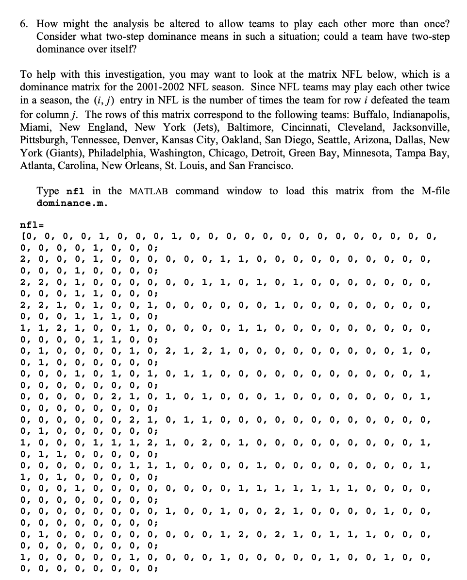 Linear Algebra Dominance Matrices and what it means | Chegg.com