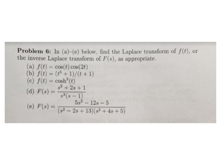 Solved Problem 6: In (a)–(e) below, find the Laplace | Chegg.com