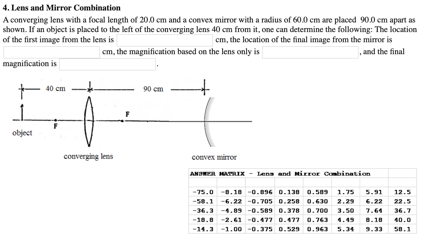 Solved 4. Lens and Mirror Combination A converging lens with | Chegg.com