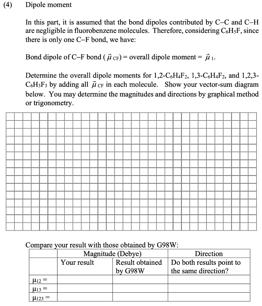 Solved Dipole moment For each molecule, draw the overall | Chegg.com