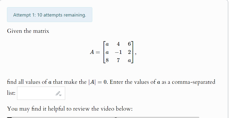 Attempt 1: 10 ﻿attempts remaining. Given the matrix | Chegg.com