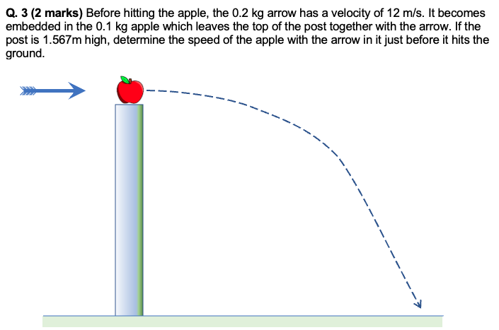 Solved Q. 3 (2 marks) Before hitting the apple, the 0.2 kg | Chegg.com