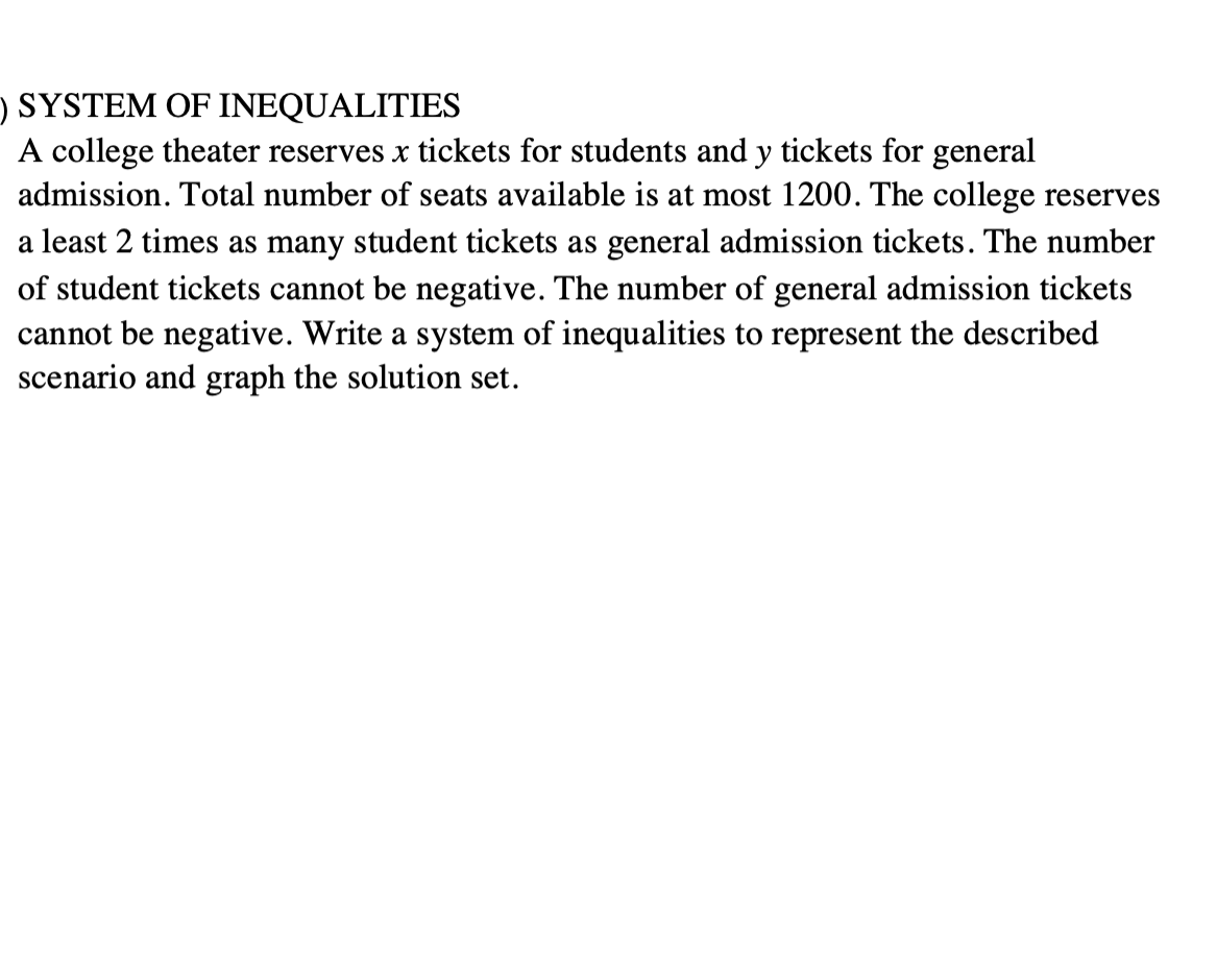 Solved SYSTEM OF INEQUALITIES A college theater reserves x | Chegg.com