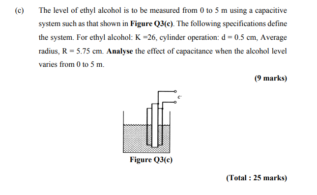 Solved (C) The level of ethyl alcohol is to be measured from | Chegg.com