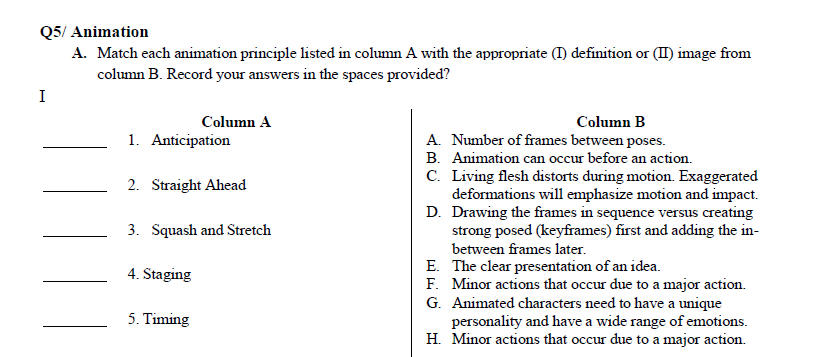 Solved Q5/Animation A. Match each animation principle listed | Chegg.com