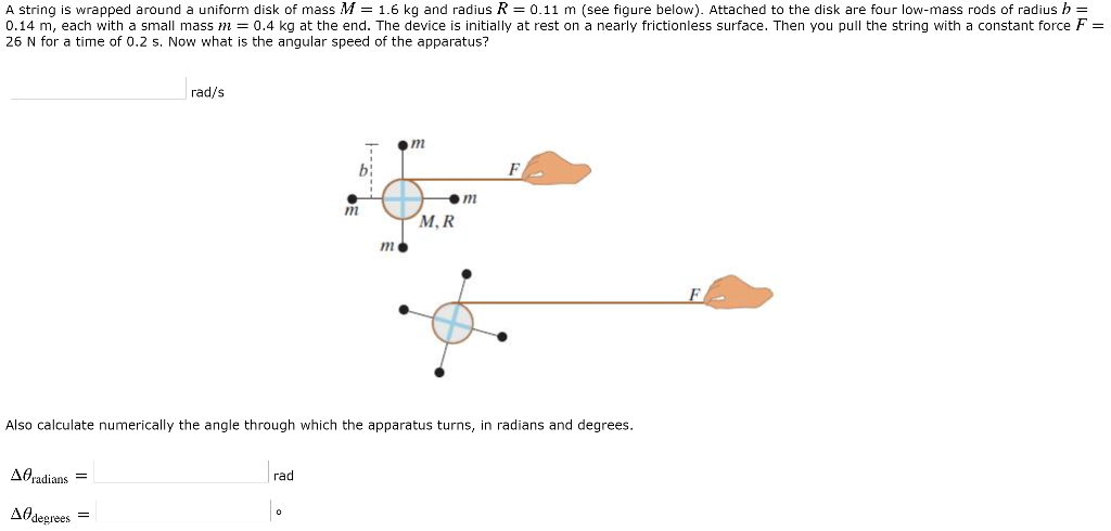 Solved A string is wrapped around a uniform disk of mass M = | Chegg.com