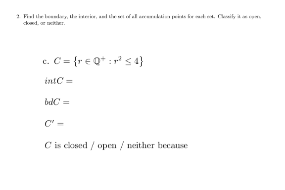 Solved 2. Find the boundary, the interior, and the set of | Chegg.com