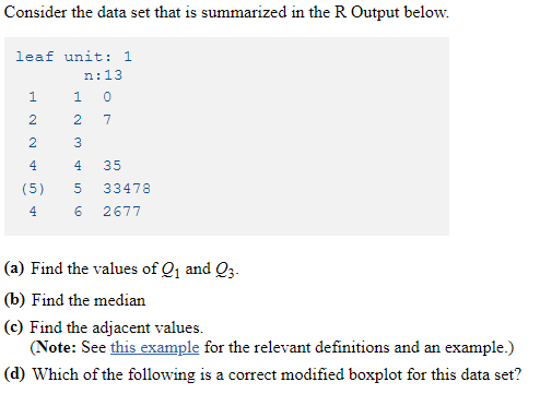 Solved Consider the data set that is summarized in the R | Chegg.com