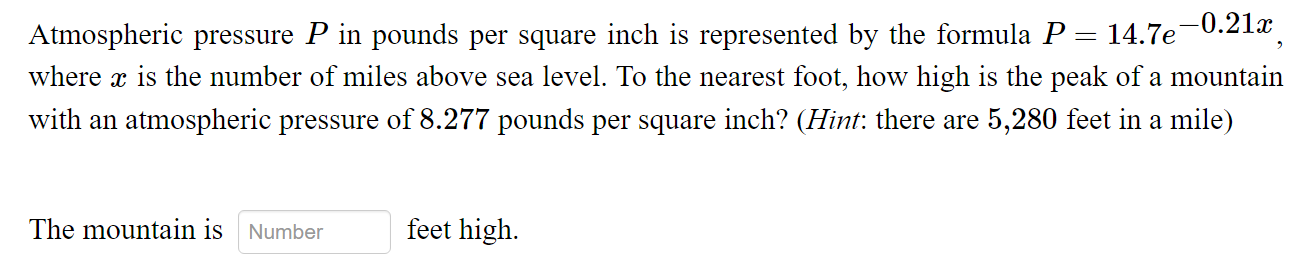 Solved Atmospheric pressure P in pounds per square inch is | Chegg.com