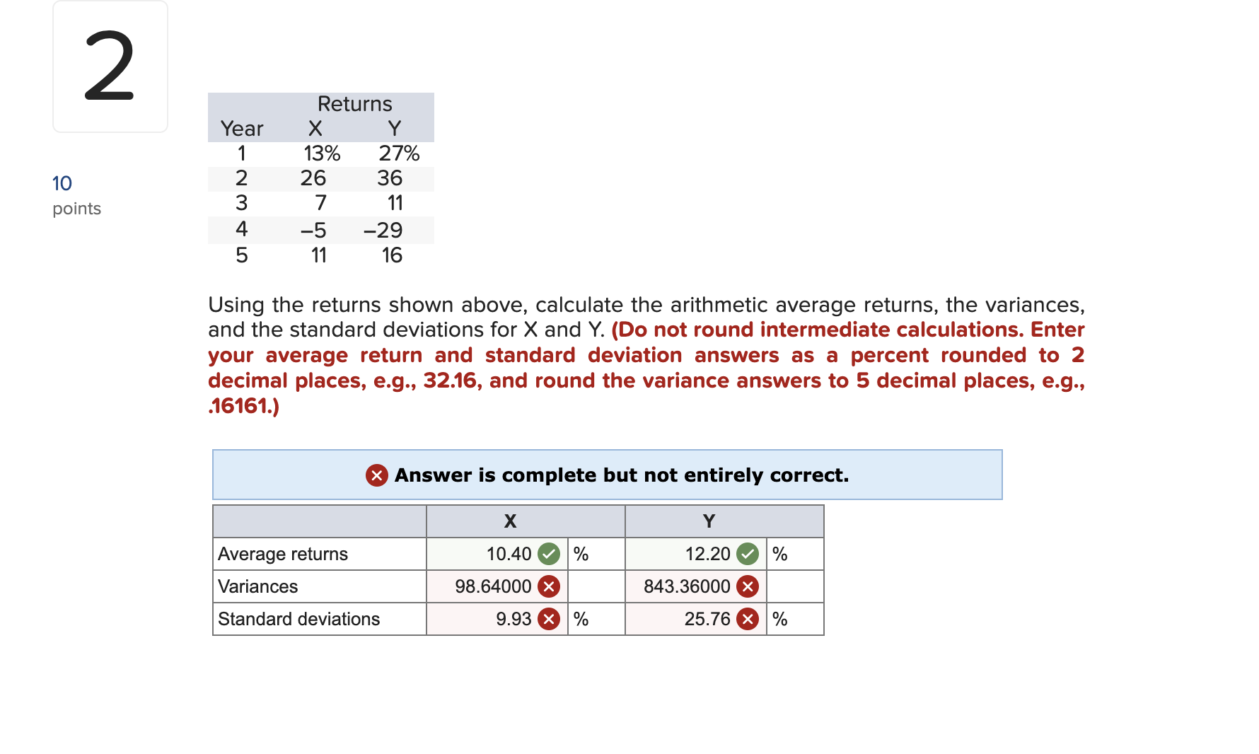 Solved Using the returns shown above, calculate the | Chegg.com