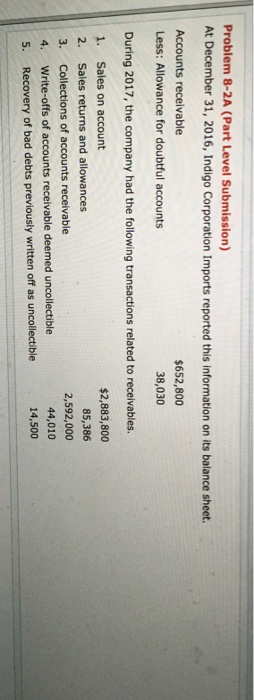Solved Problem 8-2A (Part Level Submission) At December 31, | Chegg.com
