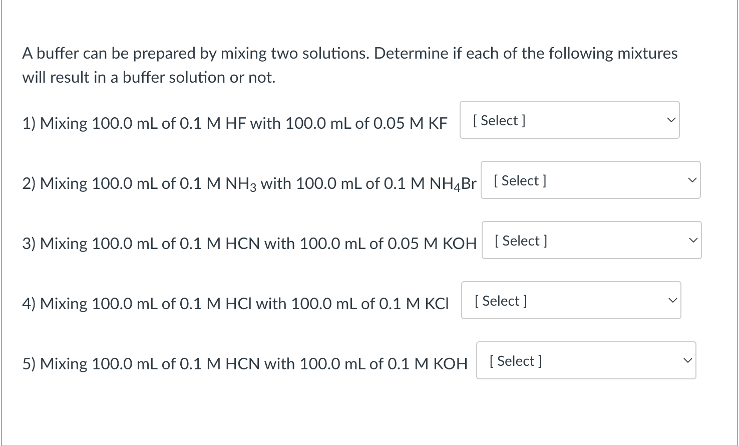 Solved A buffer can be prepared by mixing two solutions. | Chegg.com