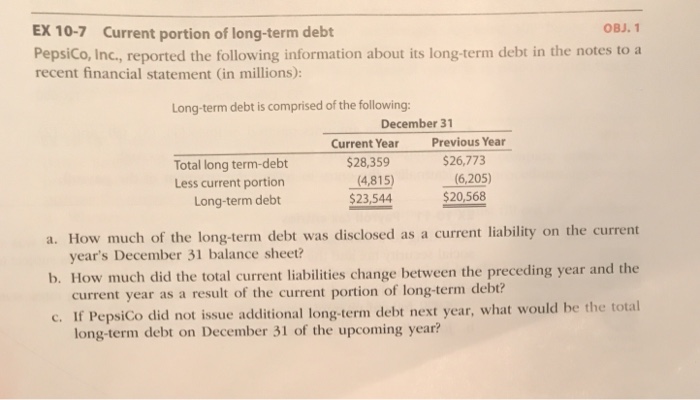 Solved EX 10-7 Current portion of long-term debt OBJ. | Chegg.com