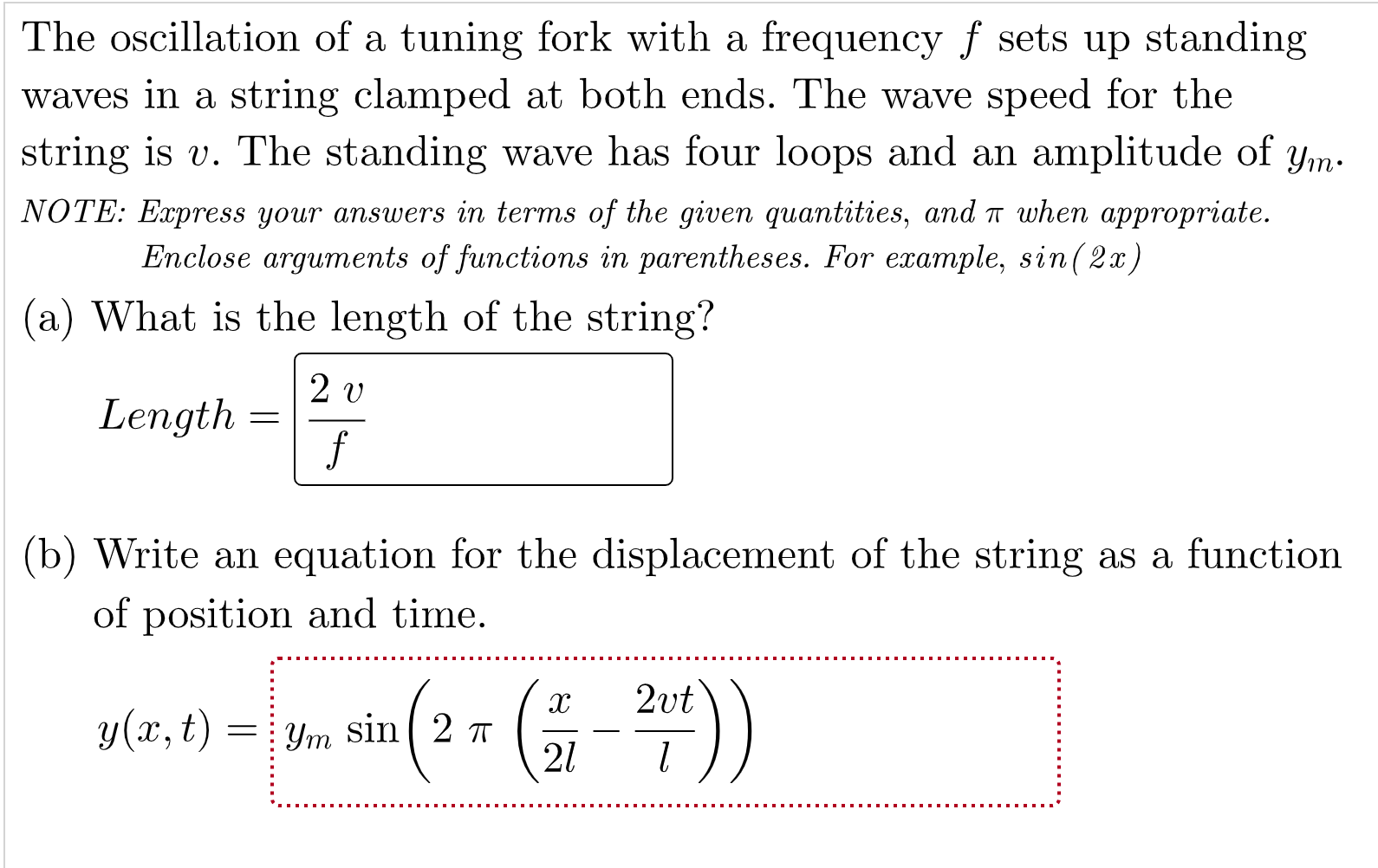 Solved The oscillation of a tuning fork with a frequency f | Chegg.com