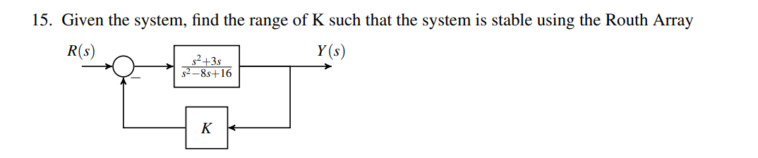 Solved 15. Given the system, find the range of K such that | Chegg.com