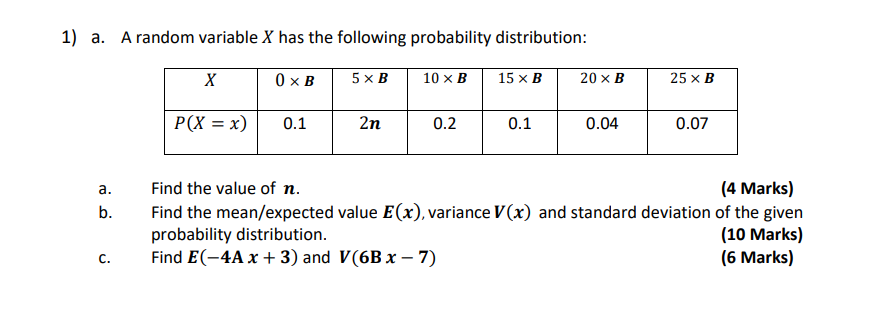 Solved 1) a. A random variable X has the following | Chegg.com