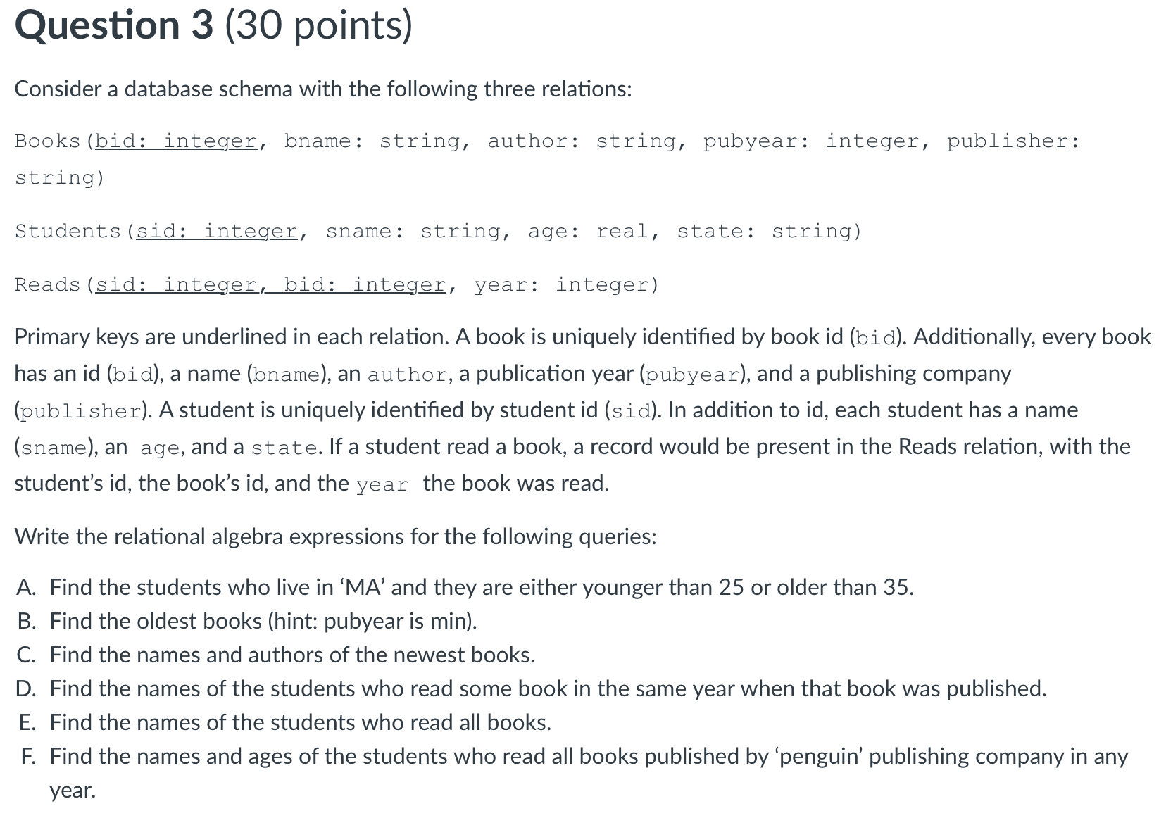 Solved Primary keys are underlined in each relation. A book | Chegg.com