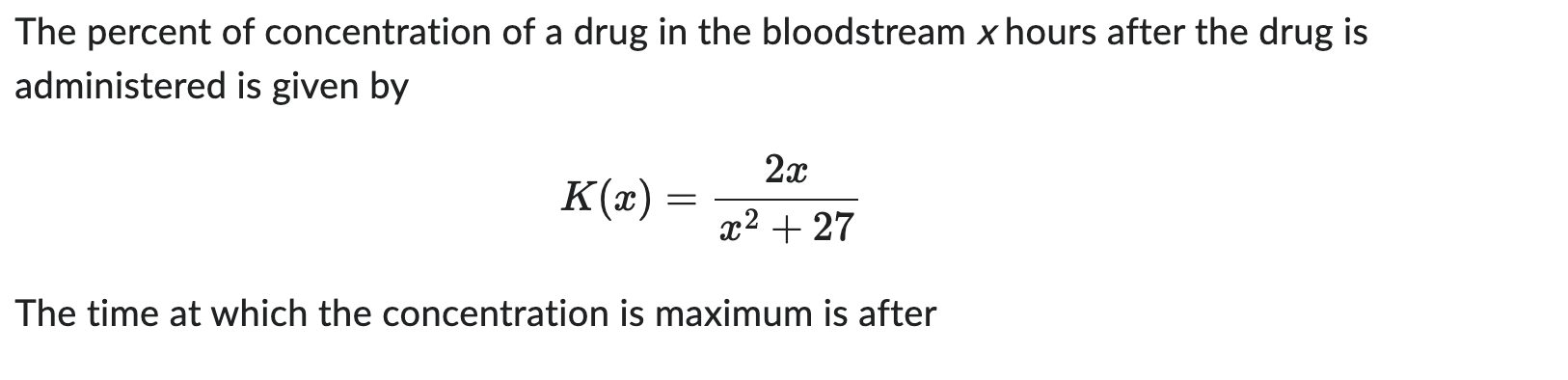 Solved The percent of concentration of a drug in the | Chegg.com