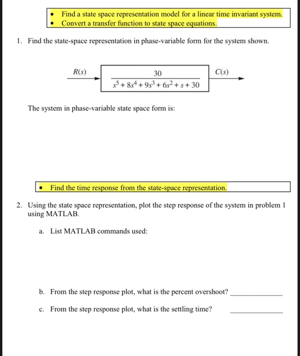 Solved Find A State Space Representation Model For A Linear