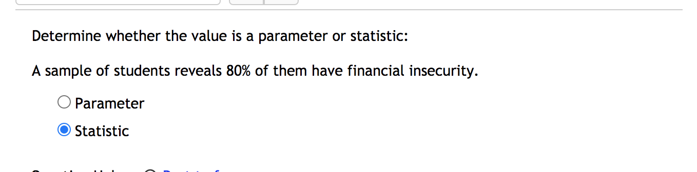 Solved Determine whether the value is a parameter or | Chegg.com
