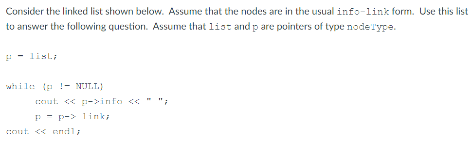 Solved Consider the linked list shown below. Assume that the | Chegg.com