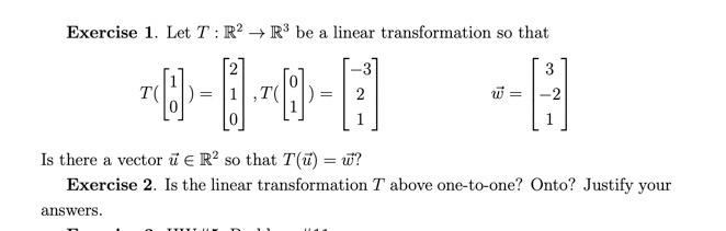 Solved Exercise 1. Let T: R2 R3 be a linear transformation | Chegg.com