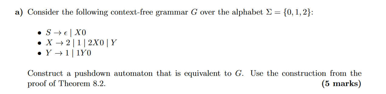 Solved a) Consider the following context-free grammar G over | Chegg.com