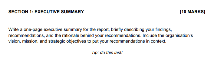 Solved SECTION 1: EXECUTIVE SUMMARY [10 MARKS] Write a | Chegg.com